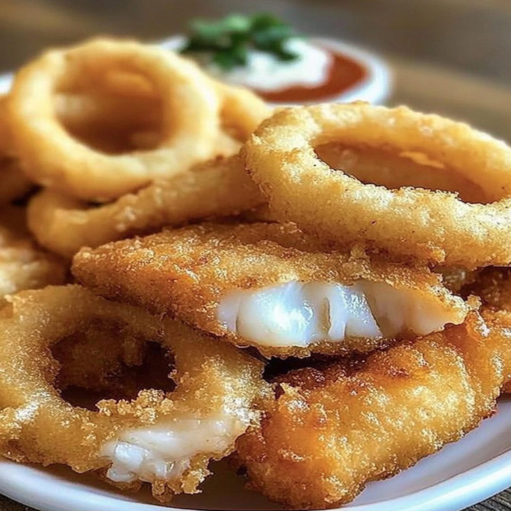 Crispy Battered Cod and Onion Rings Platter
