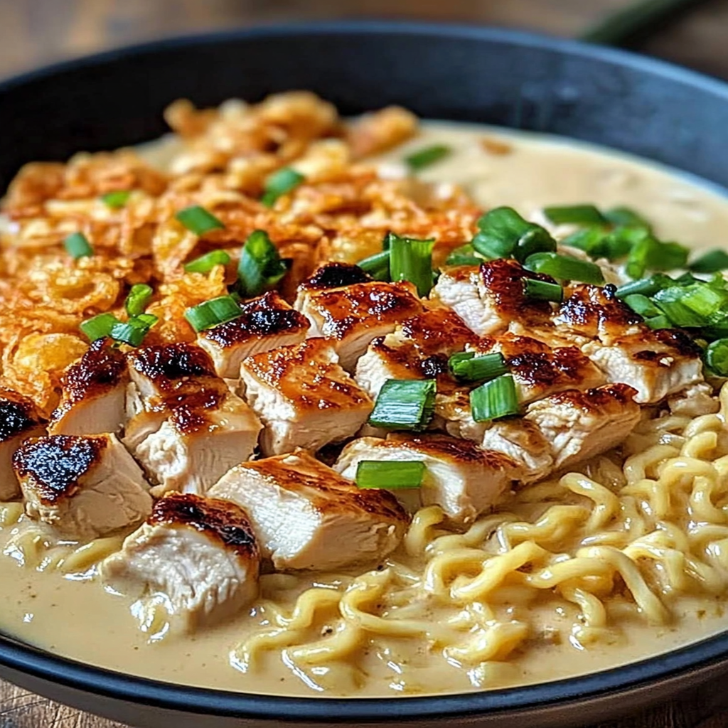 Fiery Chicken Ramen with Creamy Garlic Sauce