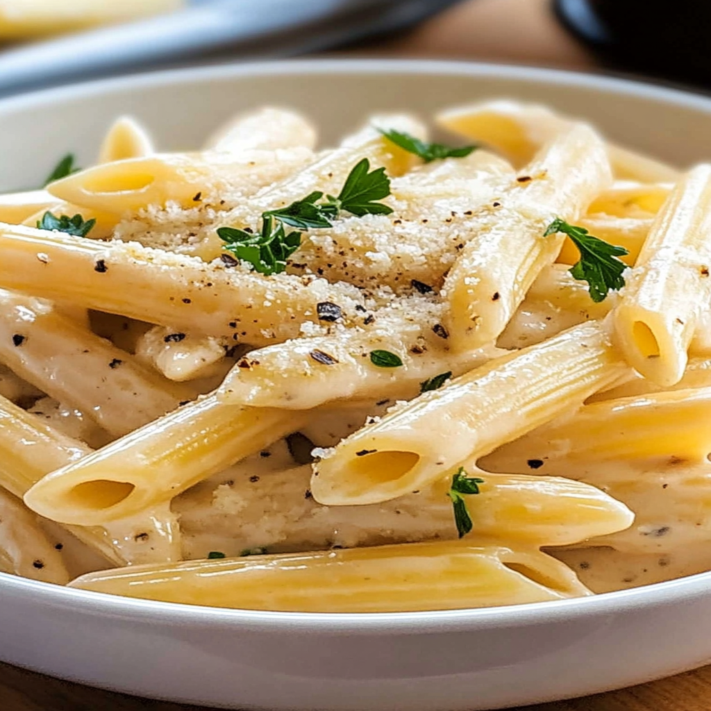 Restaurant-Style Creamy Garlic Penne Pasta