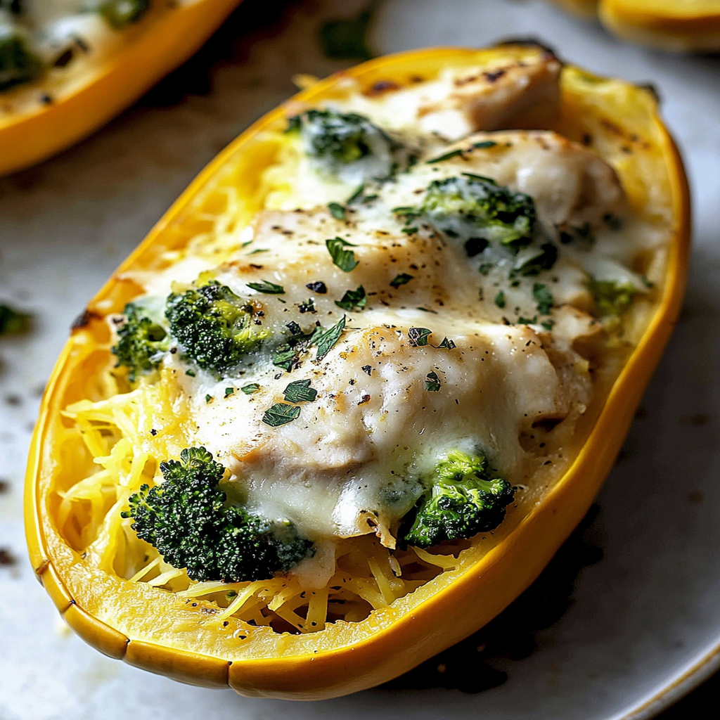 Cheesy Chicken and Broccoli Stuffed Spaghetti Squash