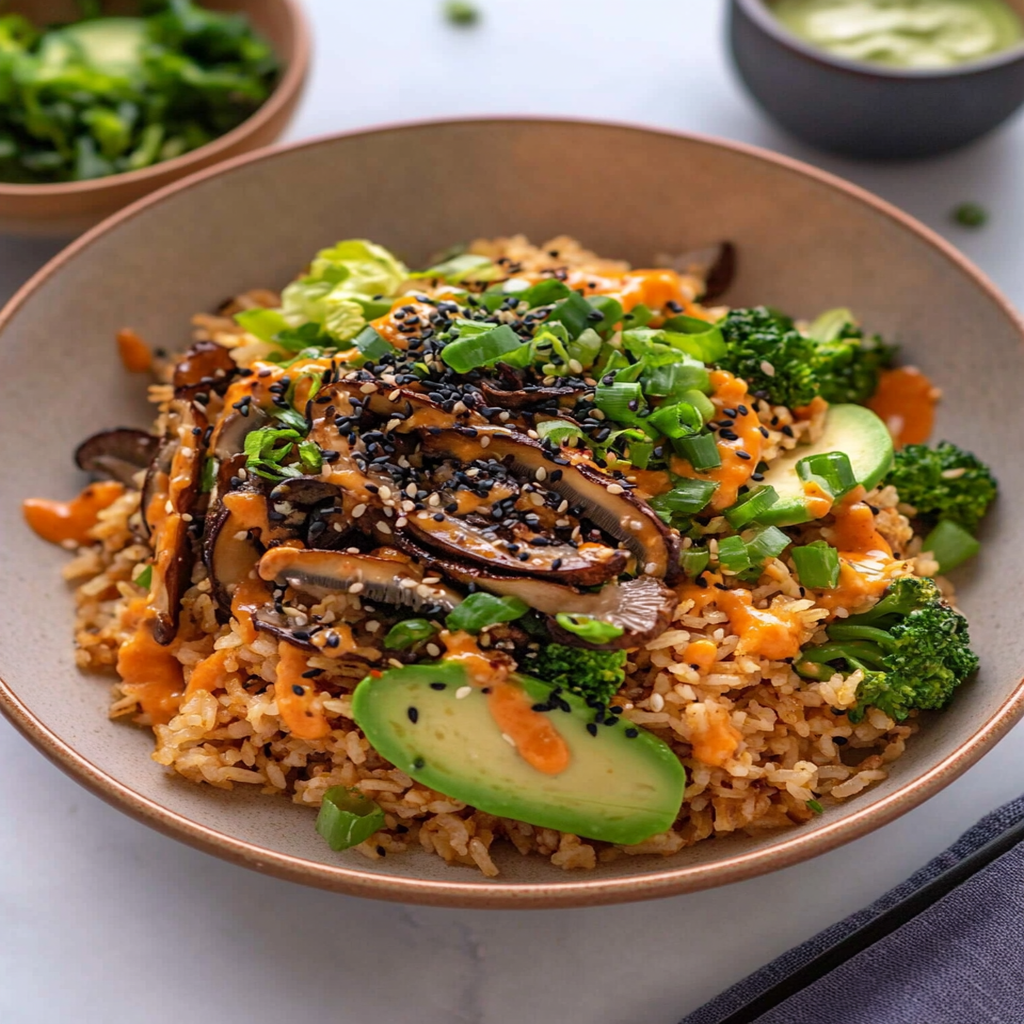 Crispy Rice Salad with Gochujang Mushrooms
