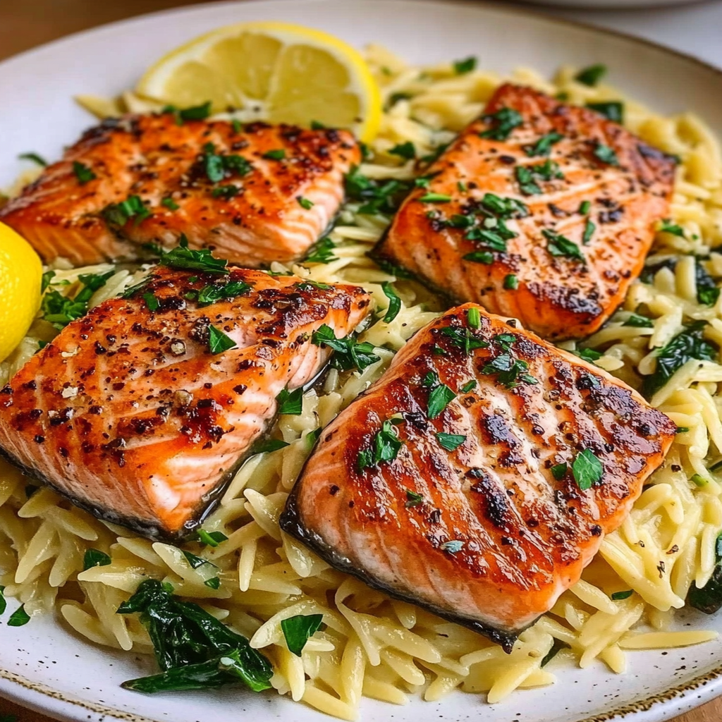 Seared Salmon with Lemon Orzo