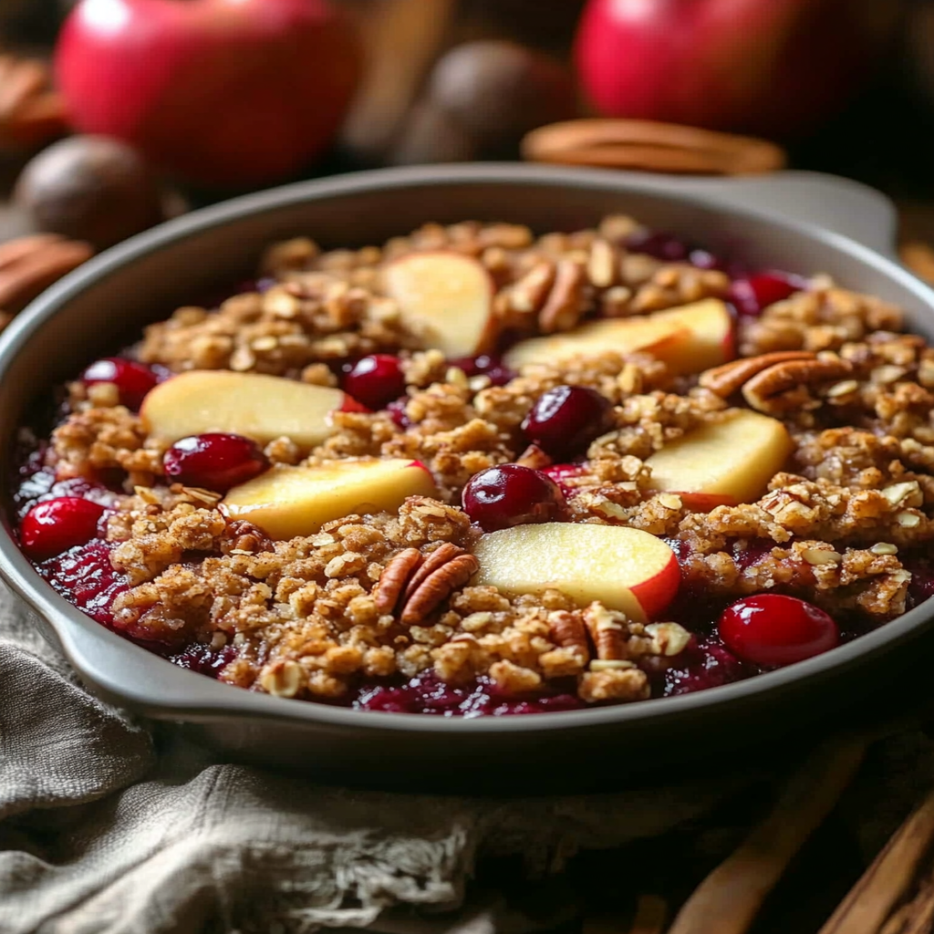 Spiced Cranberry Apple Crumble with Pecan Topping