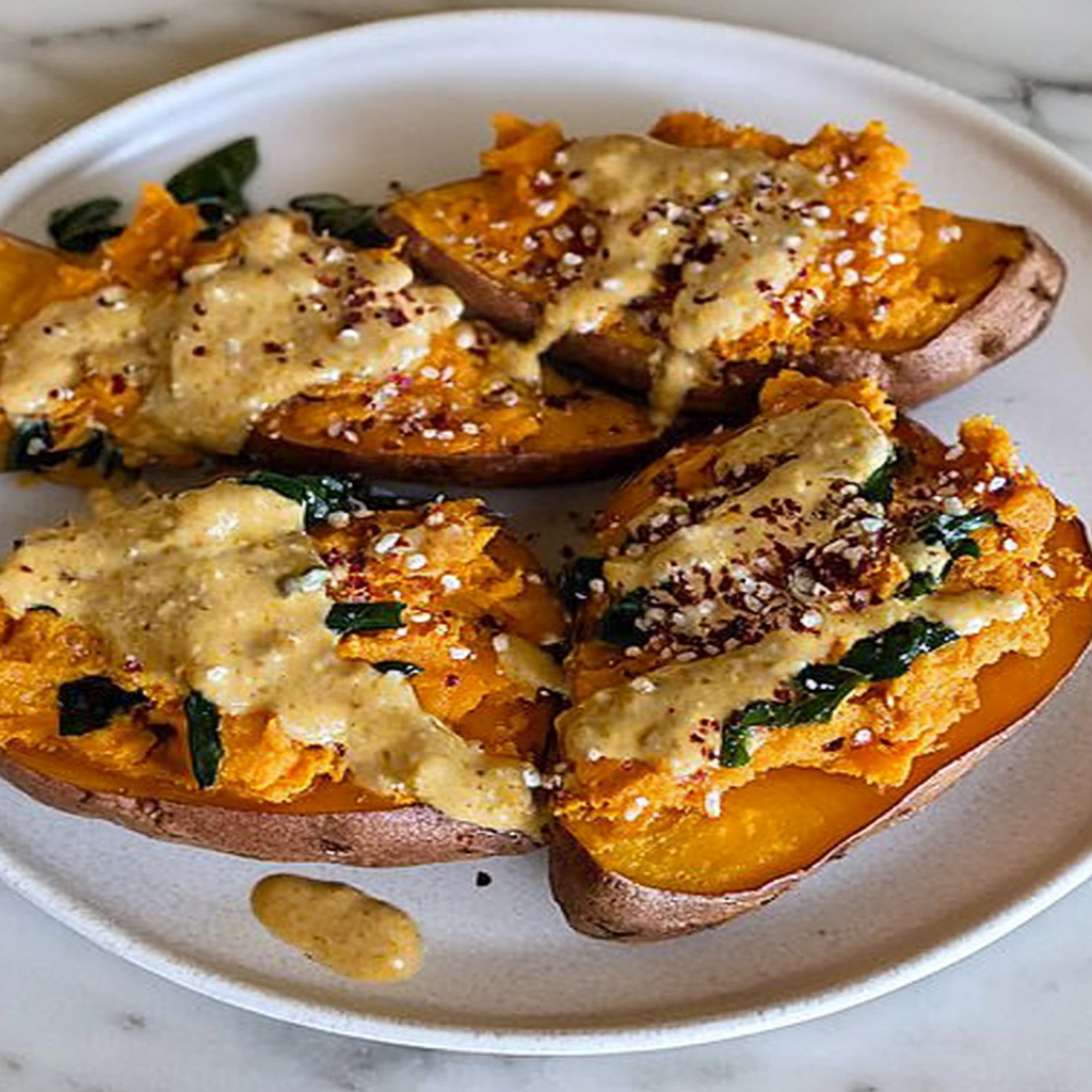 Sweet & Spicy Smashed Sweet Potatoes
