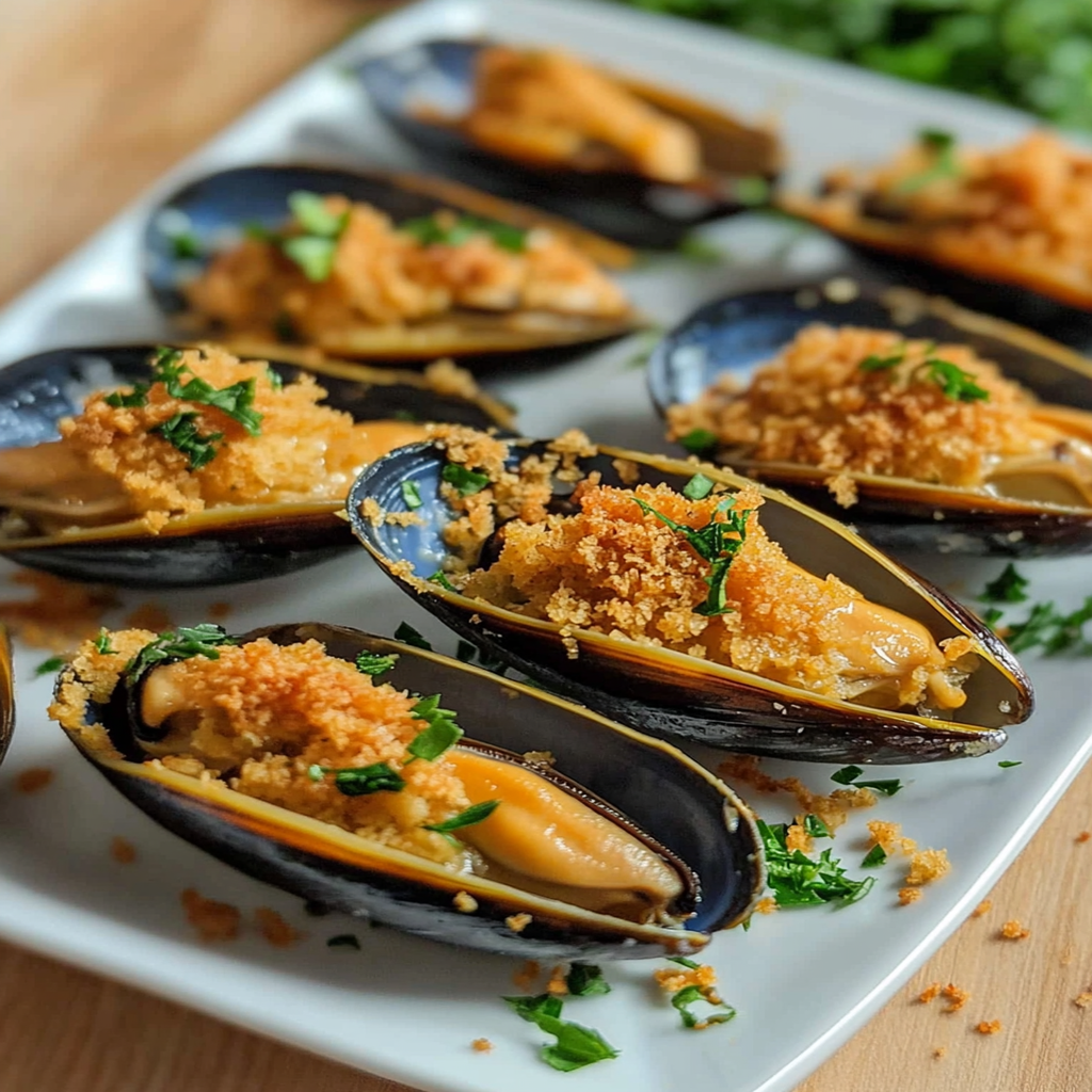New Year Cornbread Stuffed Mussels