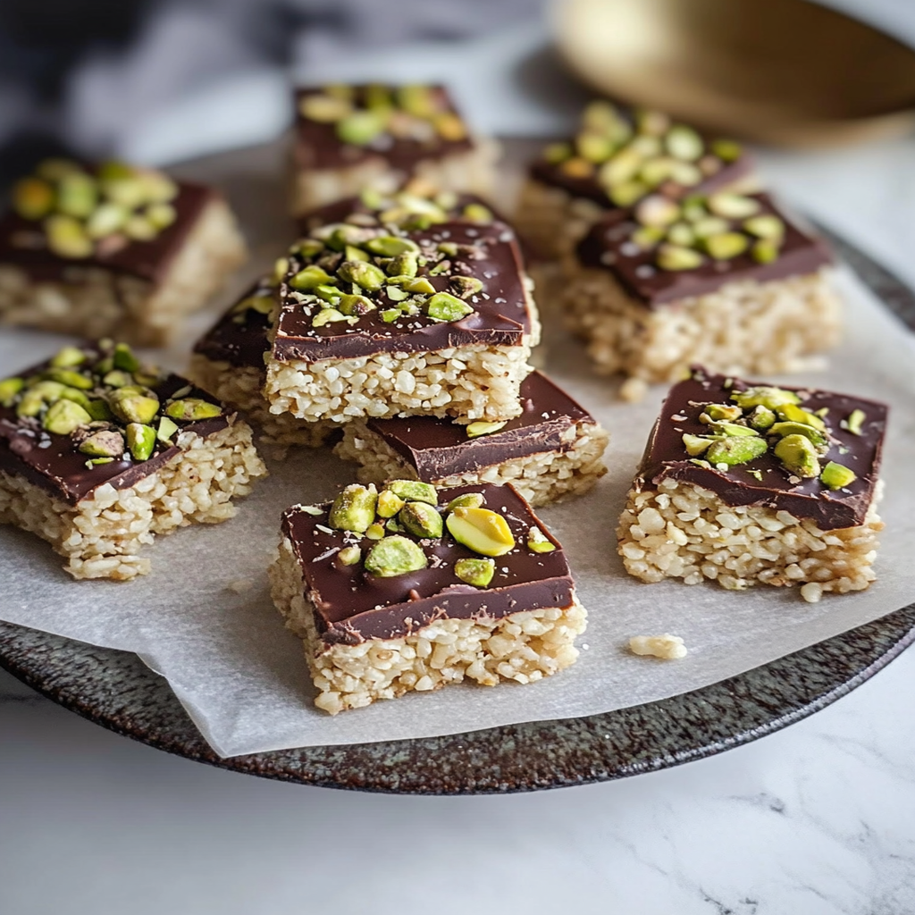 Crispy Rice Pistachio Chocolate Clusters