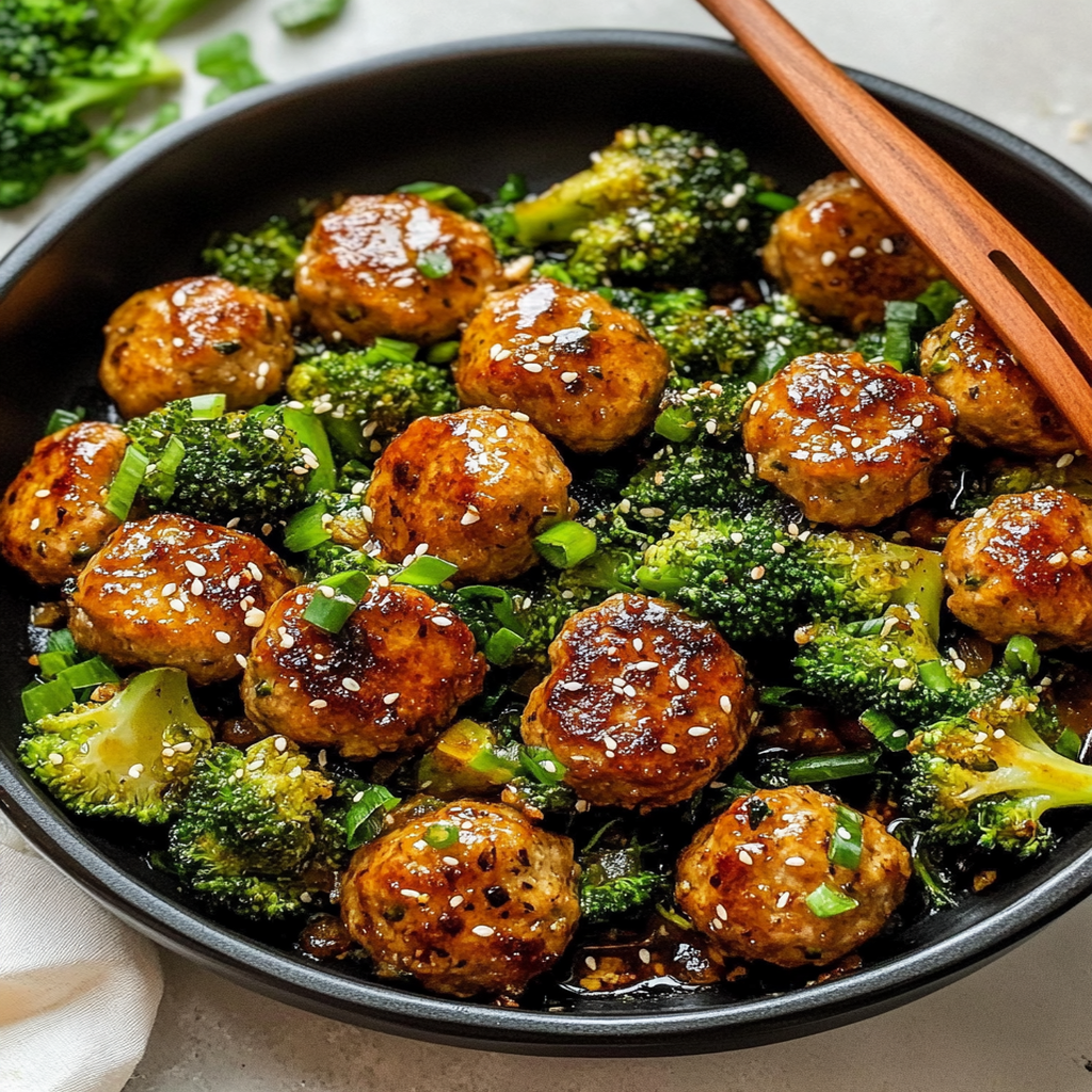 Ginger Meatballs Sesame Broccoli