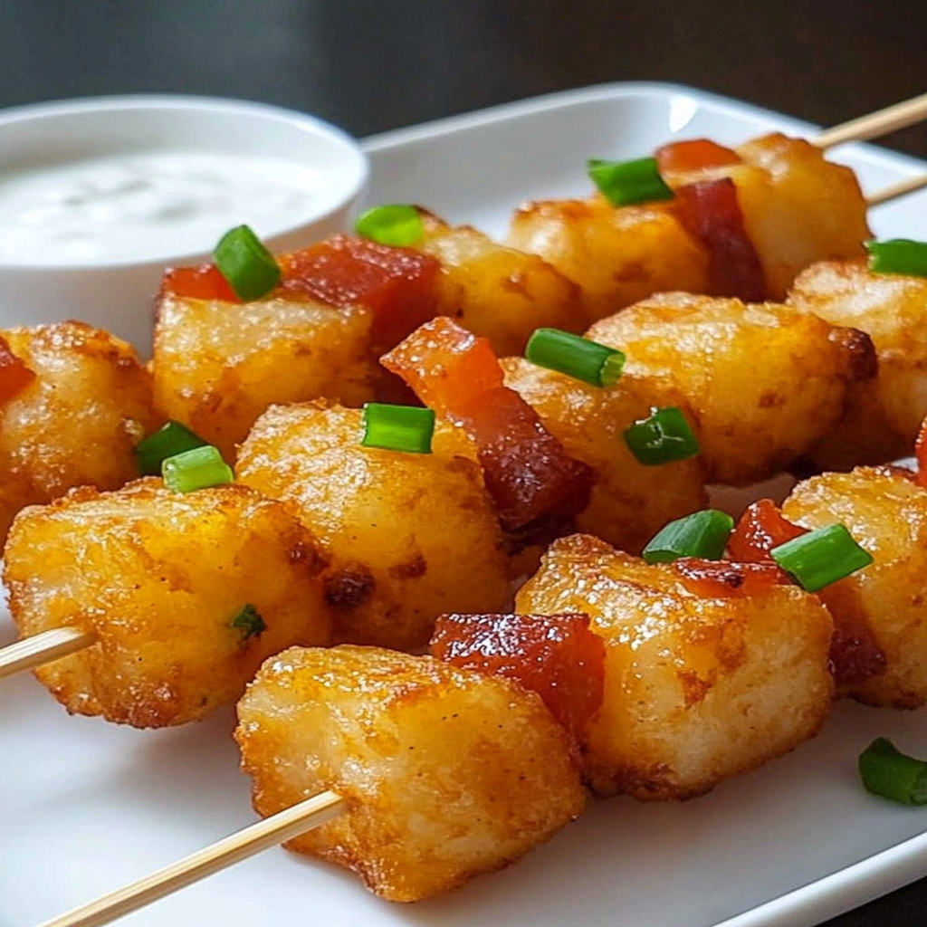Loaded Tater Tot Super Bowl Party Skewers