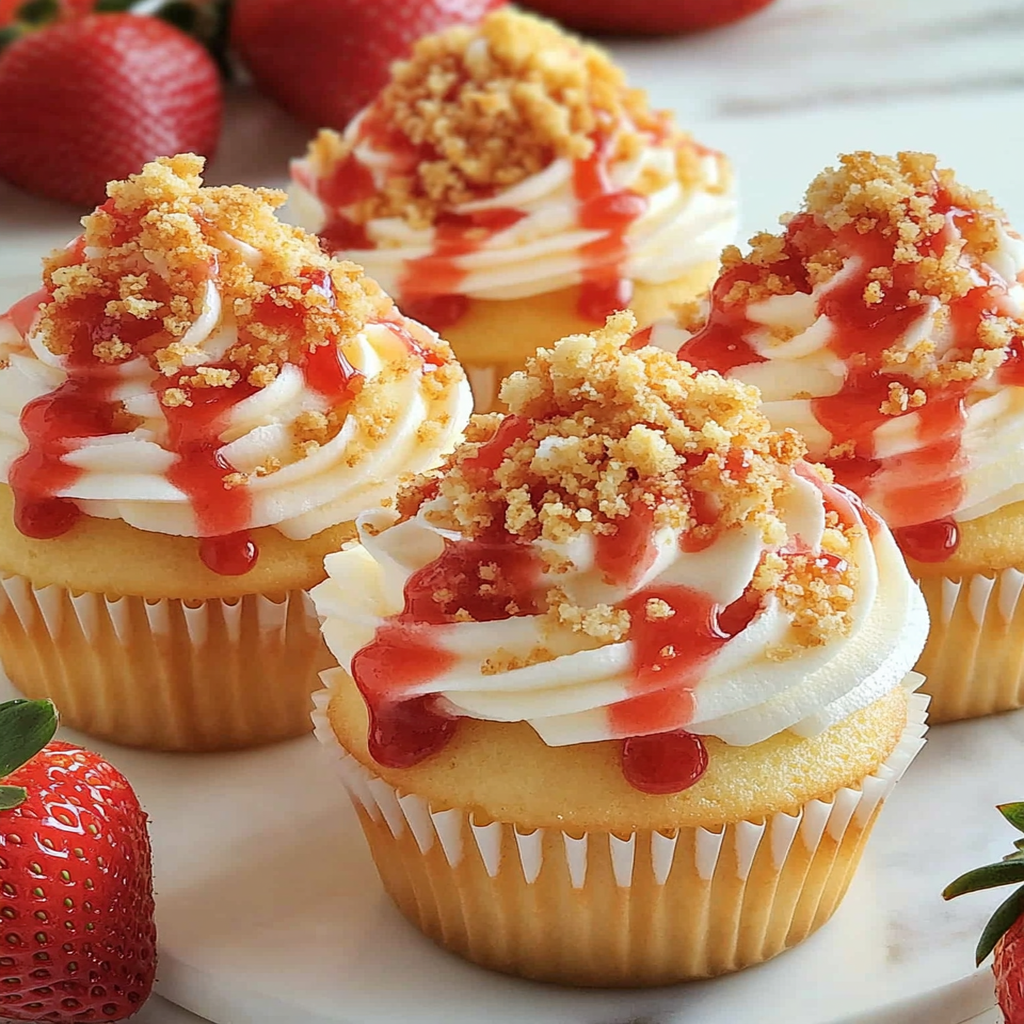 Strawberry Crunch Topping Cupcakes