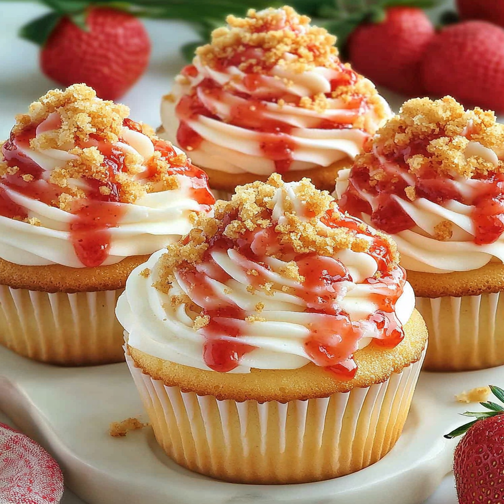 Strawberry Crunch Topping Cupcakes