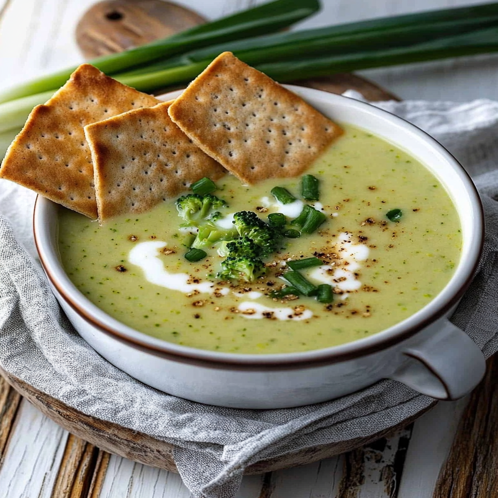 Broccoli Cheese Soup with Crackers